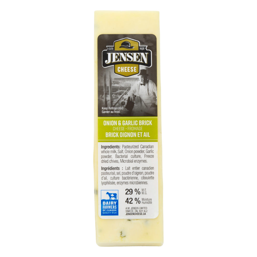 Jensen Onion & Garlic Brick Cheddar– Jensen Cheese